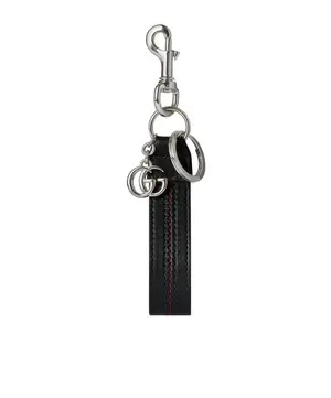 Gucci Double G Keychain With Web Detail - Black