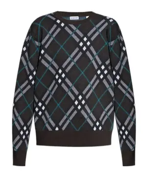 Burberry Plaid-check Crewneck Sweatshirt - Black