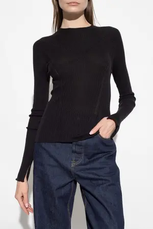 LANVIN Ribbed Crewneck Jumper With Slit Cuffs - Black