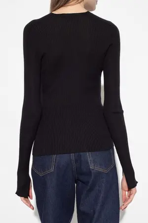 LANVIN Ribbed Crewneck Jumper With Slit Cuffs - Black