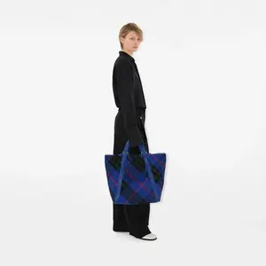 Burberry Check Printed Top Handle Bag - Blue