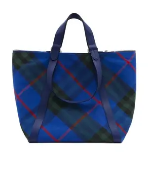 Burberry Check Printed Top Handle Bag - Blue