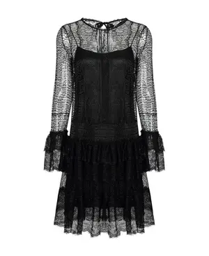 Alberta Ferretti Long Sleeve Lace Dress With Tie Detail