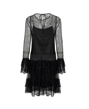 Alberta Ferretti Long Sleeve Lace Dress With Tie Detail
