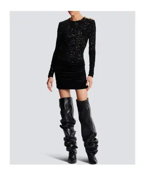 Balmain Sequined Velvet Draped Dress