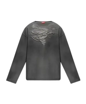 DIESEL® S-ruben Distressed Crewneck Sweatshirt - Black