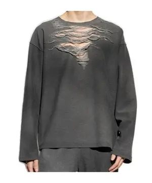DIESEL® S-ruben Distressed Crewneck Sweatshirt - Black