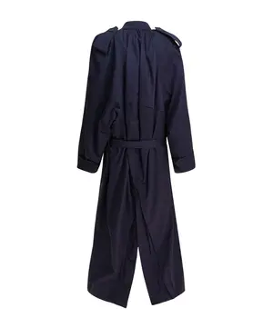 Balenciaga Draped Neck Trench Coat - Blue
