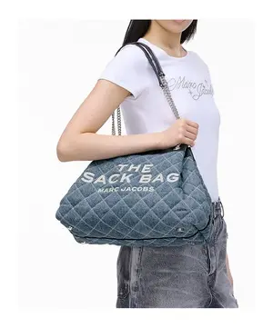 Marc Jacobs Quilted Denim Large Chain Sack Bag - Gray
