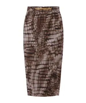 Elisabetta Franchi Printed Midi Skirt With Side Slit - Cocoa