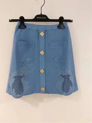 SELF-PORTRAIT Lace Inlaid Rib Knitted Skirt