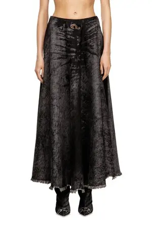 DIESEL® A-line Maxi Skirt With Frayed Hem And Oval D Logo