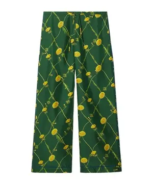 Burberry Floral Printed Wide-leg Trousers - Green