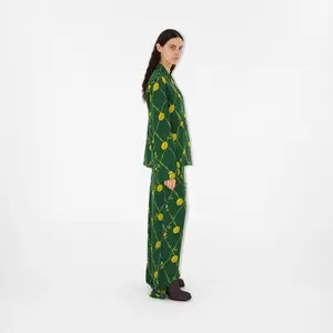 Burberry Floral Printed Wide-leg Trousers - Green