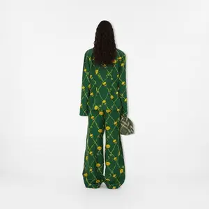 Burberry Floral Printed Wide-leg Trousers - Green