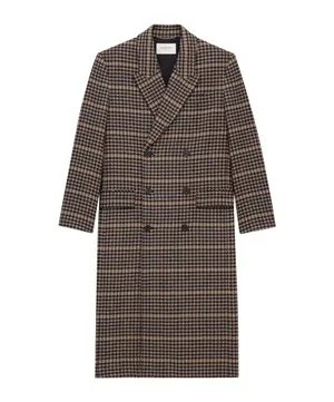 Saint Laurent Long Wool Check Double Breasted Coat