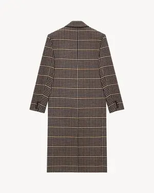 Saint Laurent Long Wool Check Double Breasted Coat