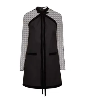 Nina Ricci Velvet-trimmed Tulle-sleeve Minidress - Black