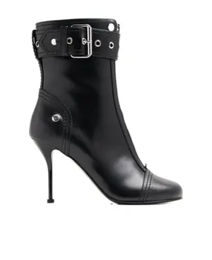 Alexander McQueen Leather Stiletto Ankle Boots With Buckle And Zip