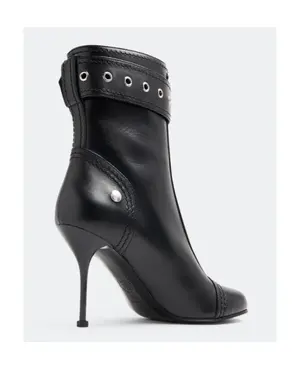 Alexander McQueen Leather Stiletto Ankle Boots With Buckle And Zip