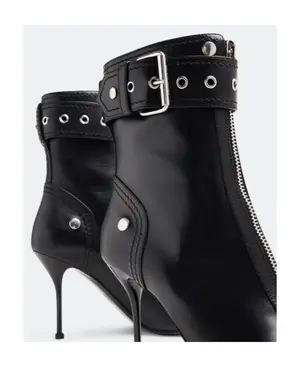 Alexander McQueen Leather Stiletto Ankle Boots With Buckle And Zip