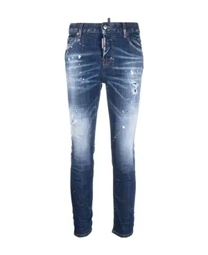 Dsquared2 Paint Splatter Distressed Skinny Jeans - Blue