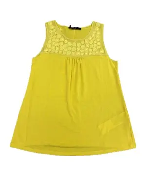 Max Mara Sleeveless Crewneck Top With Embellished Yoke - Yellow