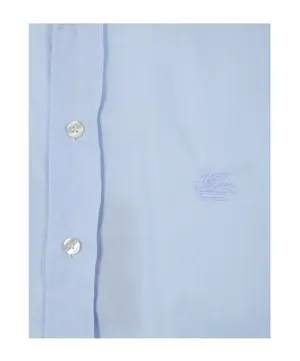 Etro Buttoned Embroidered-logo Shirt - Light Blue
