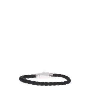 FERRAGAMO Braided Leather Bracelet With Silver Logo Detail - Black