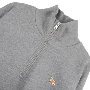 Maison Kitsuné Half-zip Sweatshirt With Fox Patch - Gray