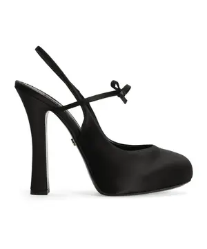 Dolce & Gabbana Bow Detailed Satin Platform Slingback Pumps