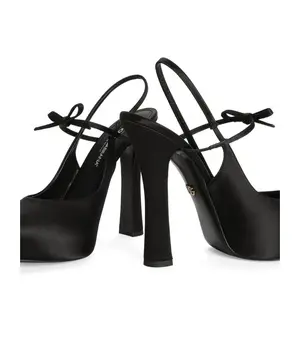 Dolce & Gabbana Bow Detailed Satin Platform Slingback Pumps