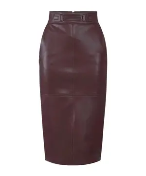 Elisabetta Franchi Logo Embossed Leather Midi Skirt
