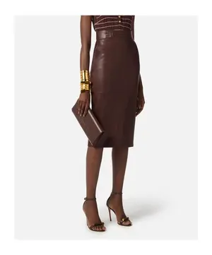 Elisabetta Franchi Logo Embossed Leather Midi Skirt