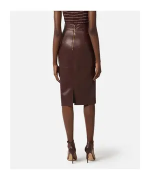 Elisabetta Franchi Logo Embossed Leather Midi Skirt