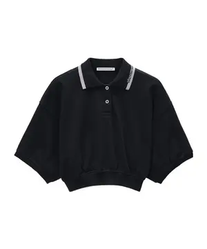 Alexander Wang Cropped Polo Shirt With Engineered Knit Collar - Black