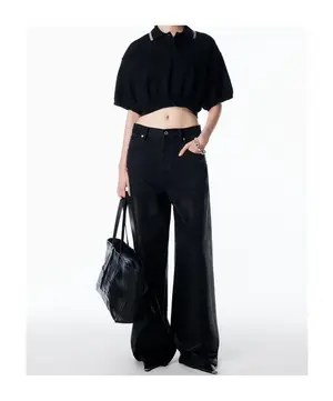 Alexander Wang Cropped Polo Shirt With Engineered Knit Collar - Black