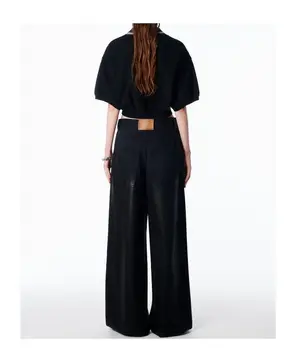Alexander Wang Cropped Polo Shirt With Engineered Knit Collar - Black
