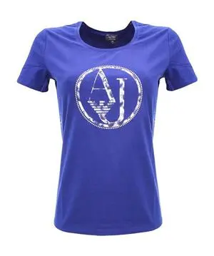 Emporio Armani Round Neck Short Sleeve Logo T-shirt - Blue