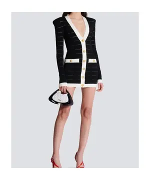 Balmain Button-embellished V-neck Knitted Mini Dress