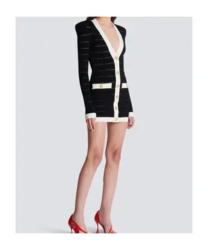 Balmain Button-embellished V-neck Knitted Mini Dress