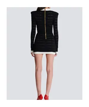Balmain Button-embellished V-neck Knitted Mini Dress