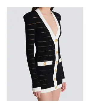 Balmain Button-embellished V-neck Knitted Mini Dress