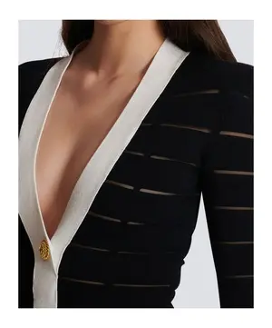 Balmain Button-embellished V-neck Knitted Mini Dress