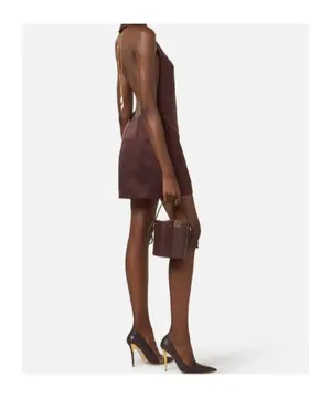 Elisabetta Franchi Duchess Satin Halter Neck Mini Dress With Logo Necklace