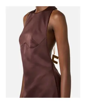 Elisabetta Franchi Duchess Satin Halter Neck Mini Dress With Logo Necklace