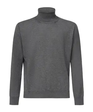 Eleventy Ribbed Cashmere Knitwear With High Collar And Lace Trim - Black
