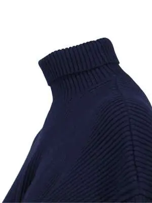 Balenciaga Ribbed Turtleneck Long-sleeve Dress With Silver-toned Brass Clip Detail - Navy
