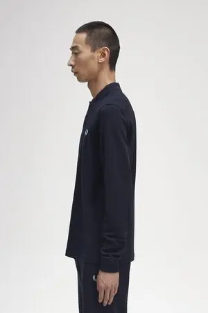 Fred Perry Long Sleeved Logo Embroidered Polo Shirt - Black