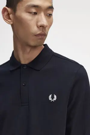 Fred Perry Long Sleeved Logo Embroidered Polo Shirt - Black